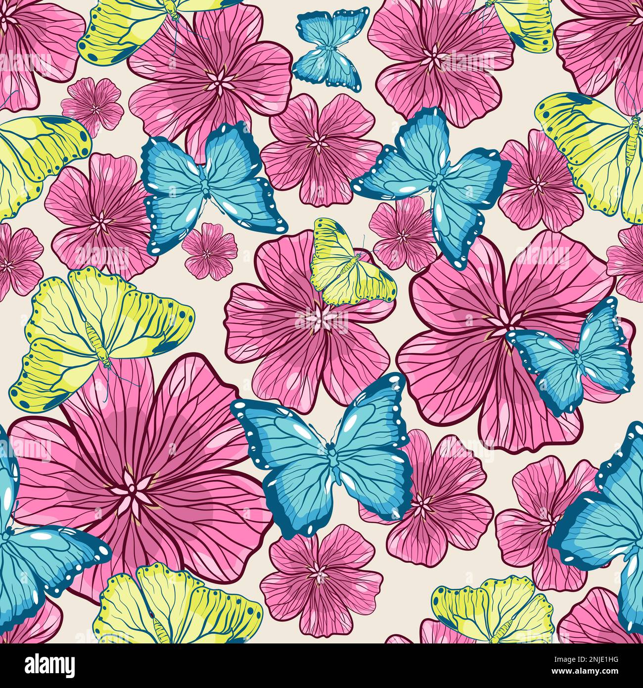 Seamless floral pattern with butterflies on the flower heads vector ...