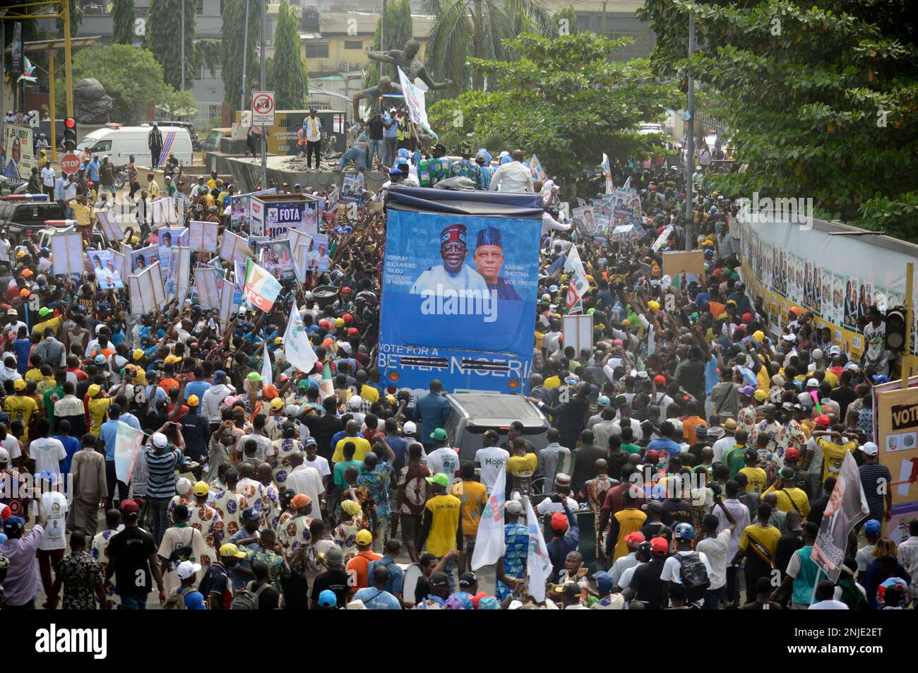 Lagos, Nigeria February 21, 2023 Crowd of party supporters as Asiwaju ...