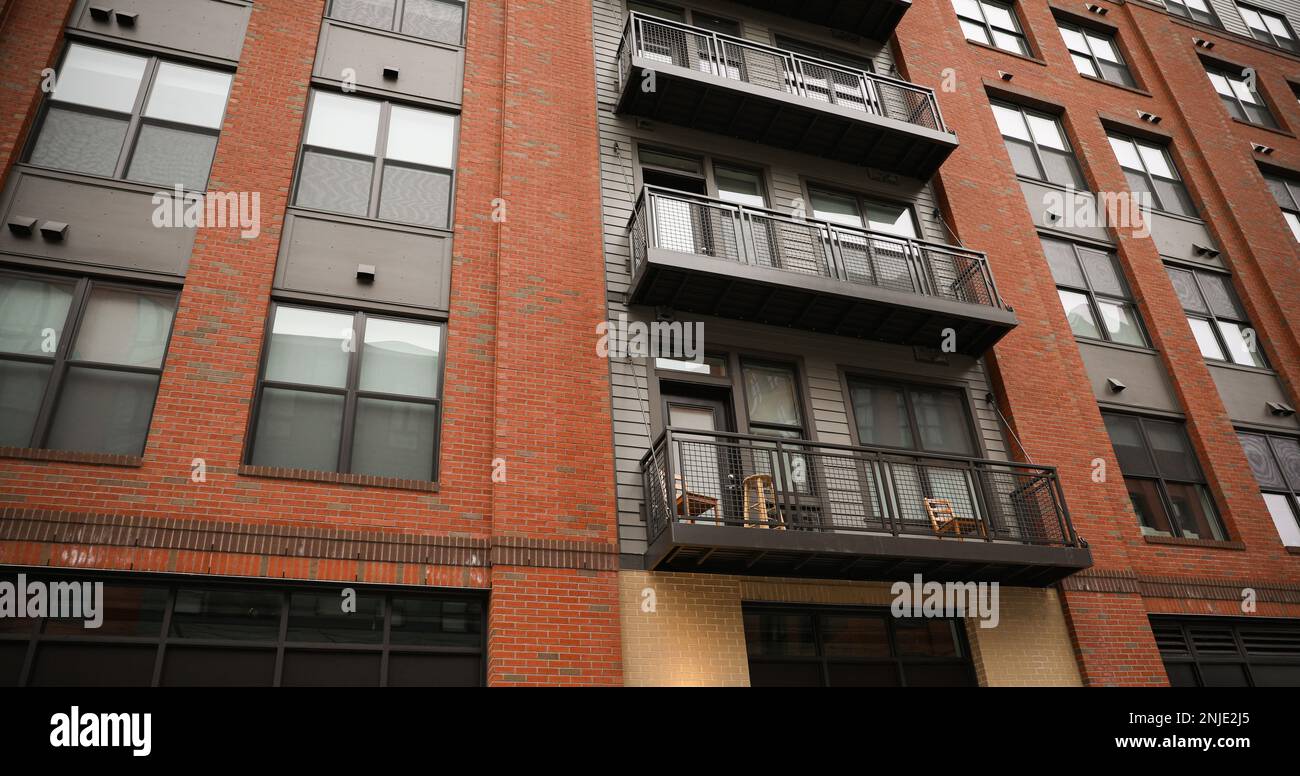 old brick building in city historic exterior apartment town Stock Photo ...