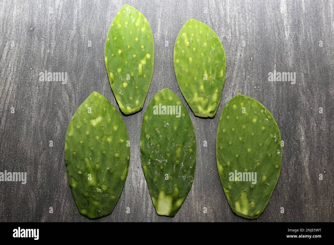 Fresh nopales ready to eat on wooden table, delicious food that comes ...