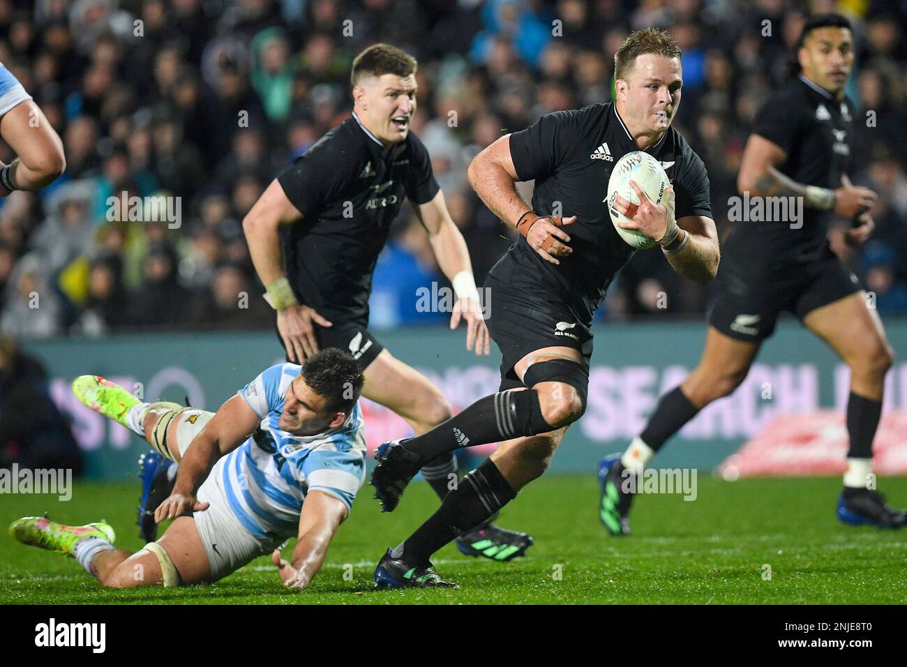 New Zealand's Sam Cane makes break during the Rugby Championship test ...