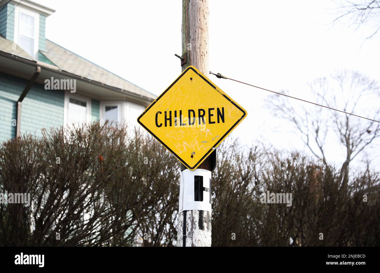Pedestrian and children school zone yellow warning sign caution road ...