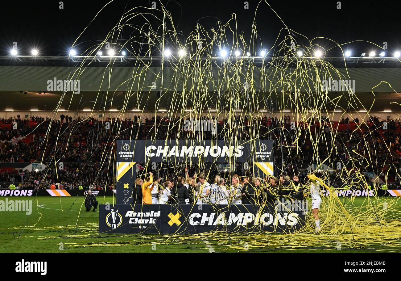 players of England pictured celebrating after winning a friendly women ...