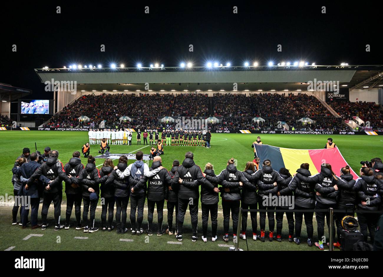 both team line ups pictured during a friendly women soccer game between ...