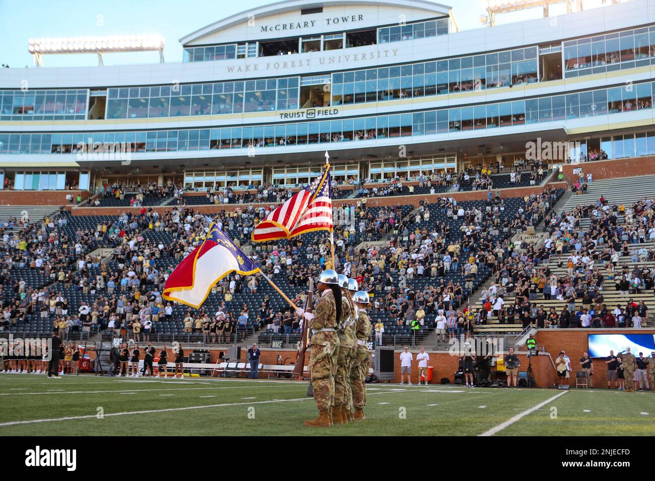 WINSTON-SALEM, NC - SEPTEMBER 01: Wake Forest Demon Deacons ROTC presents the Nations Colors ...