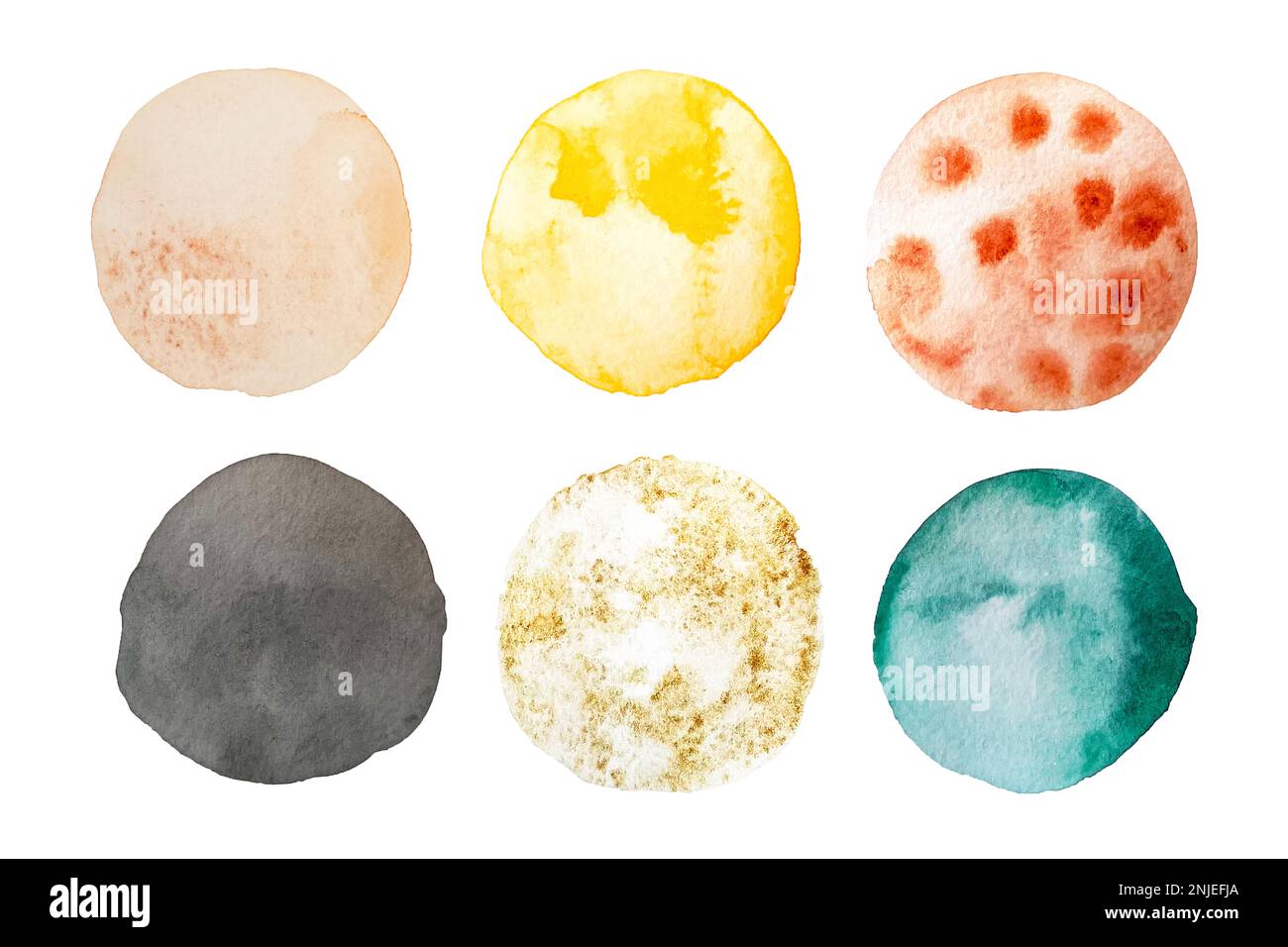 Hand drawn round watercolor textures on white background Stock Photo ...