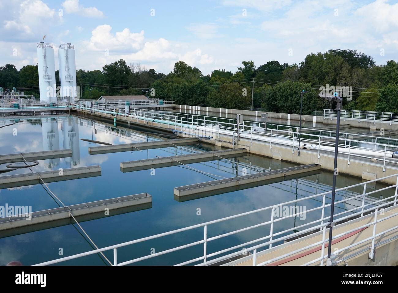 Clouds are reflected on the City of Jackson's O.B. Curtis Water Treatment Facility's ...