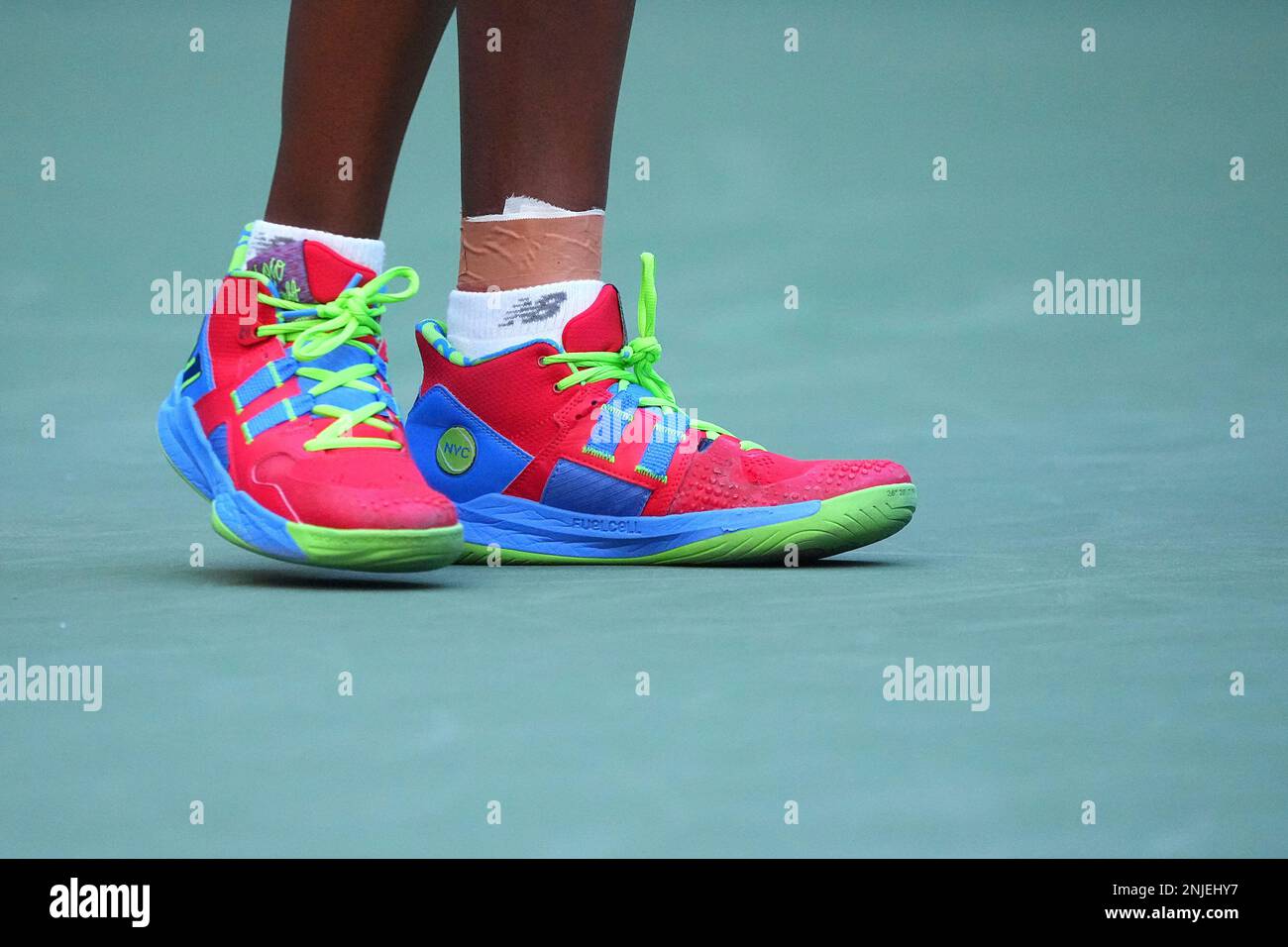 A detail of Coco Gauff during a women's singles match at the 2022 US ...