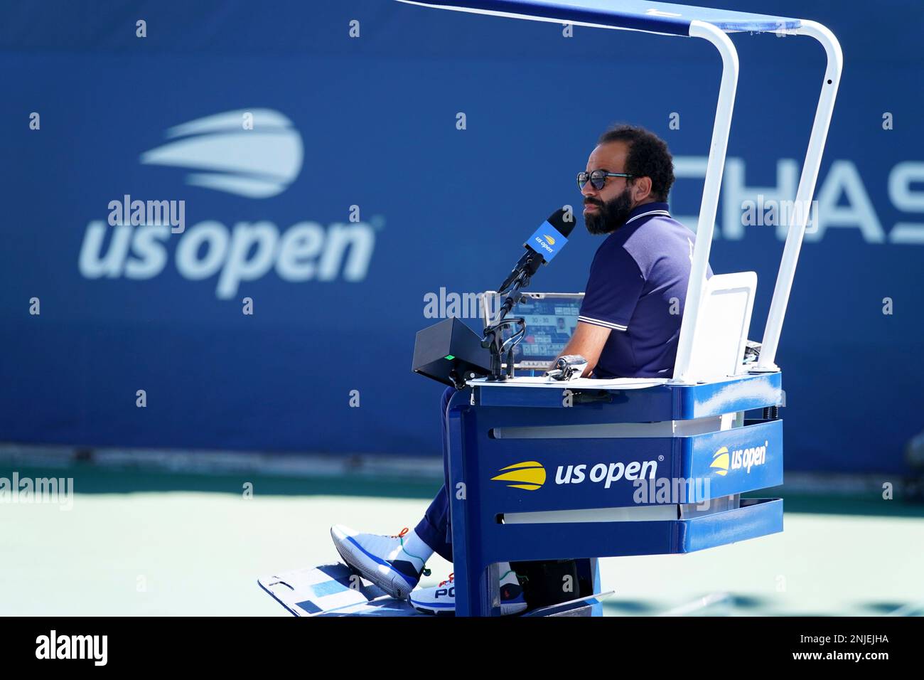 Chair Umpire during a men's doubles match at the 2022 US Open, Friday ...