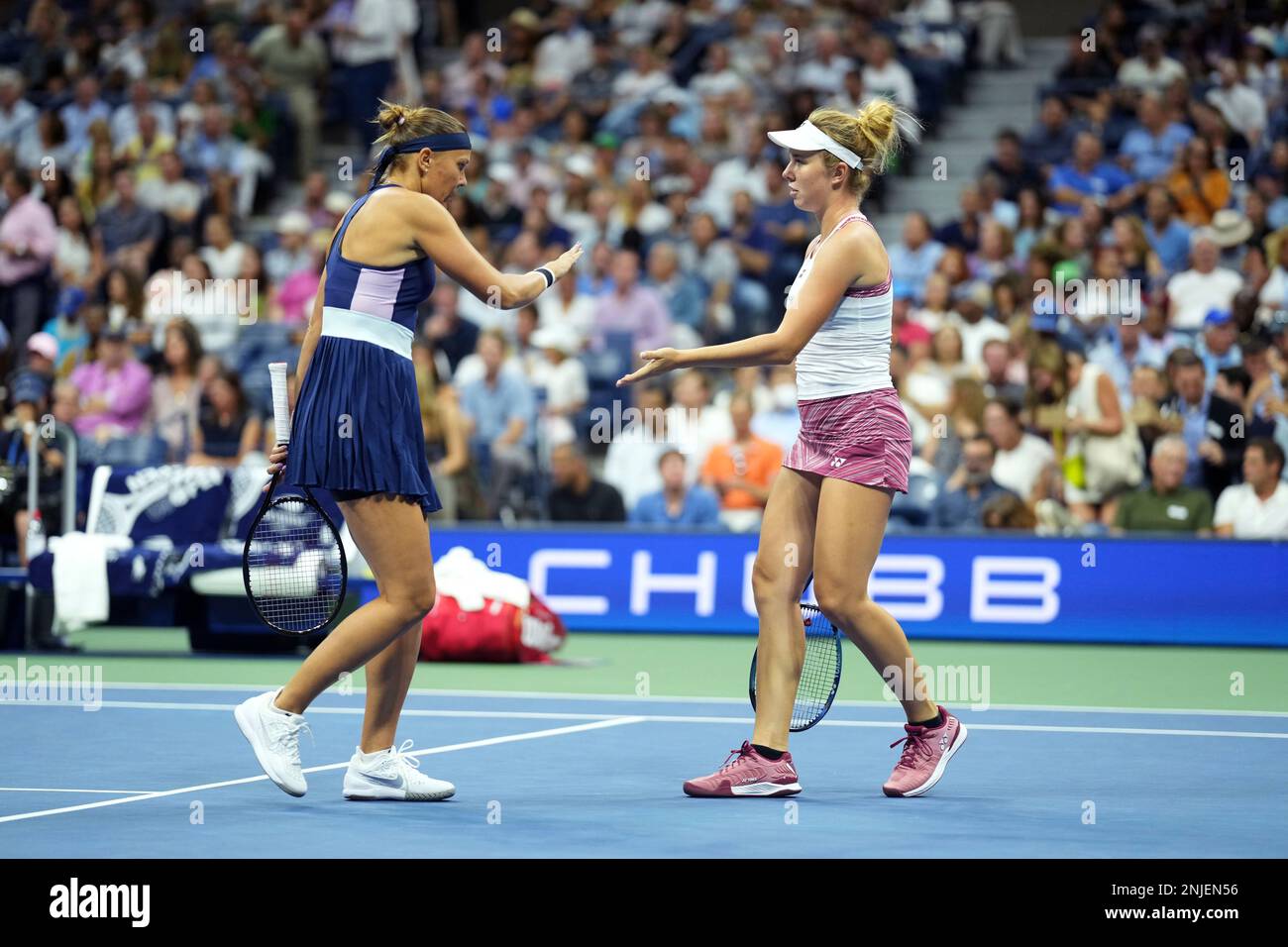 Lucie Hradecka and Linda Noskova celebrate during a women's doubles ...
