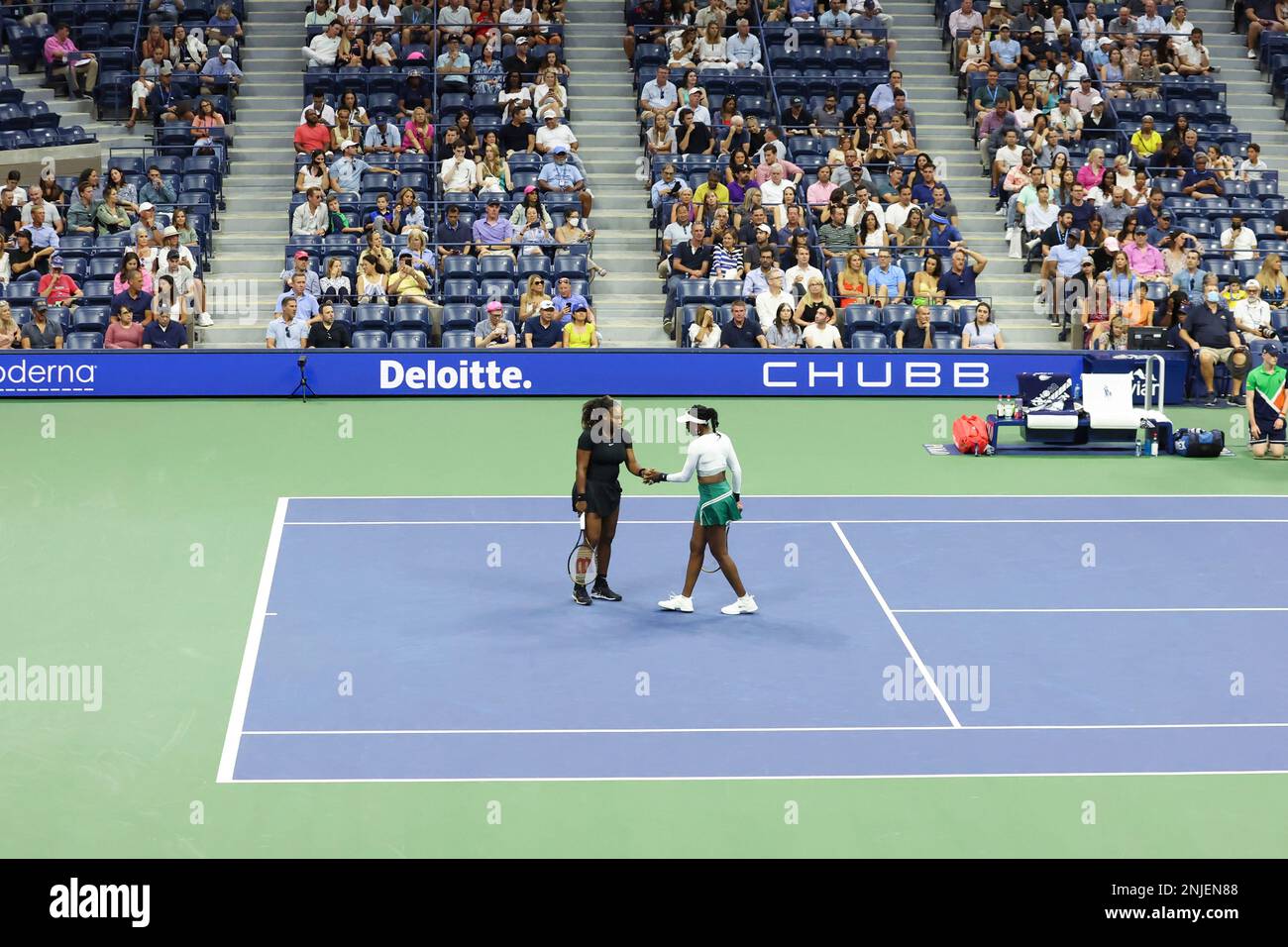 Serena Williams and Venus Williams during a women's doubles match at ...
