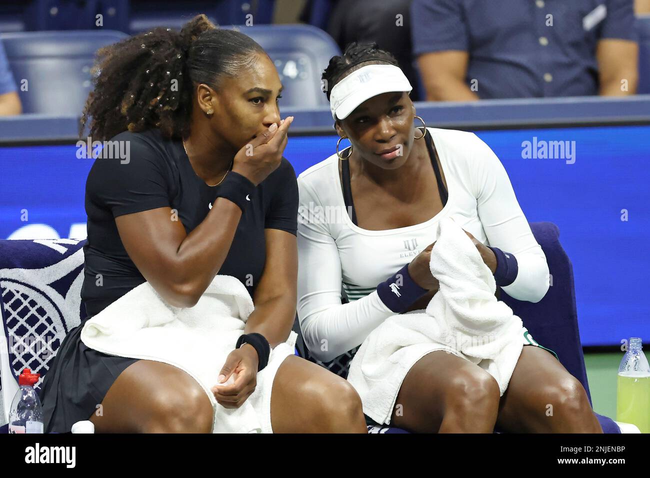 Serena Williams and Venus Williams during a women's doubles match at ...