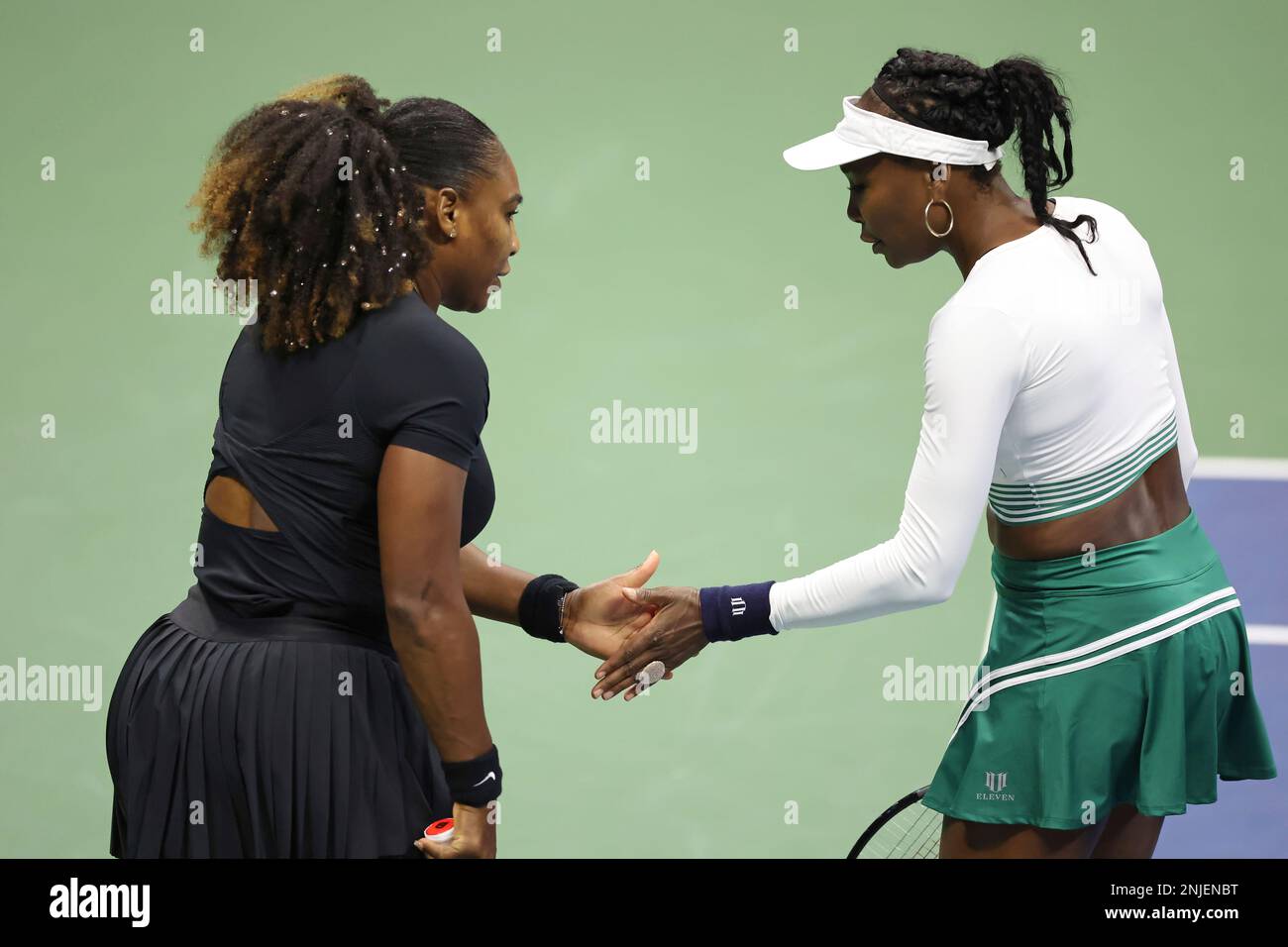 Serena Williams and Venus Williams during a women's doubles match at ...