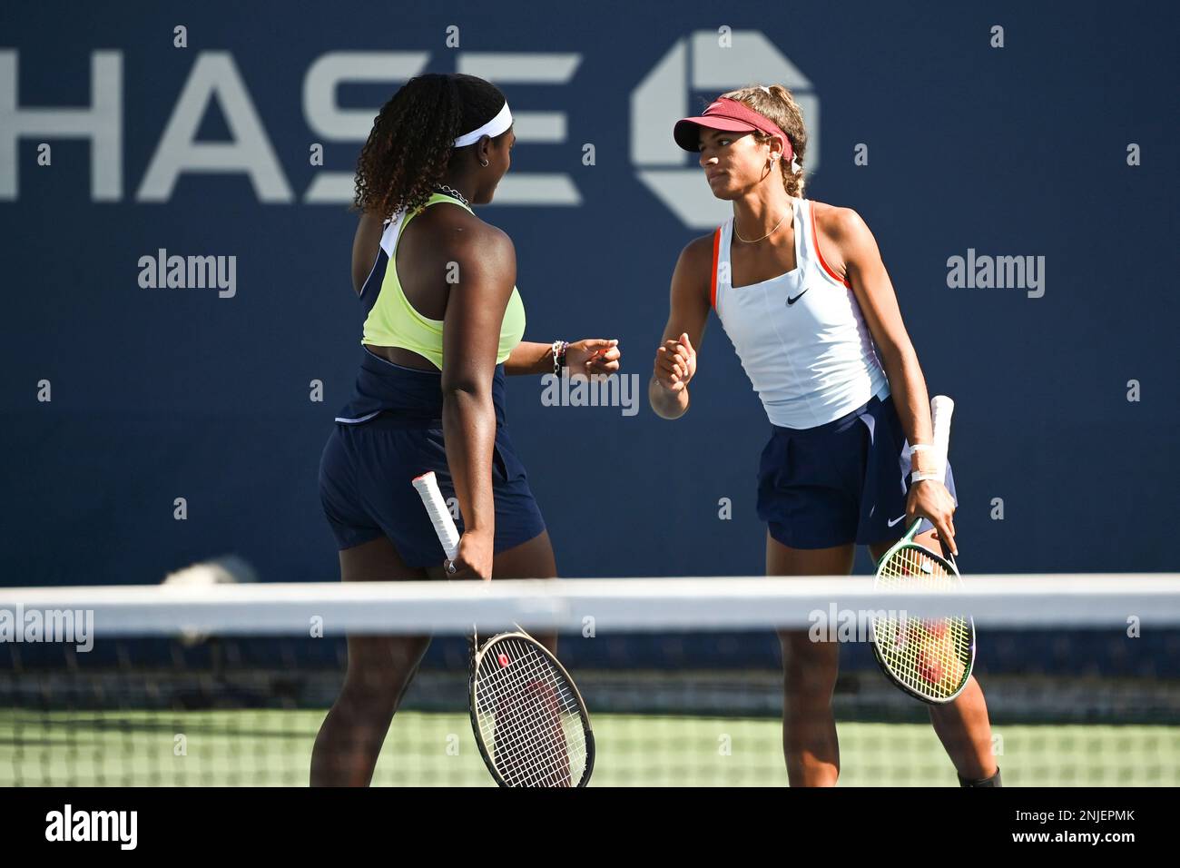 Whitney Osuigwe and Hailey Baptiste in action during a women's doubles ...