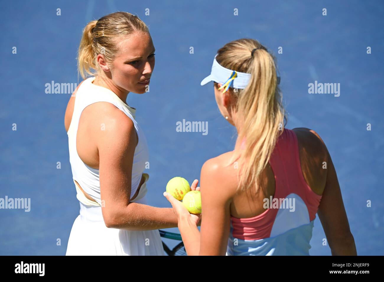 Kimberley Zimmermann and Maryna Zanevska in action during a women's ...