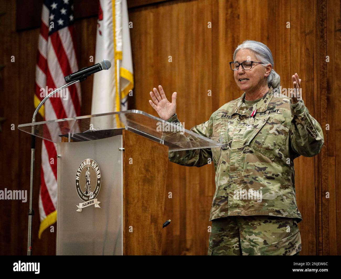 Chief Warrant Officer (4) Peggy Bates gives her remarks during her ...