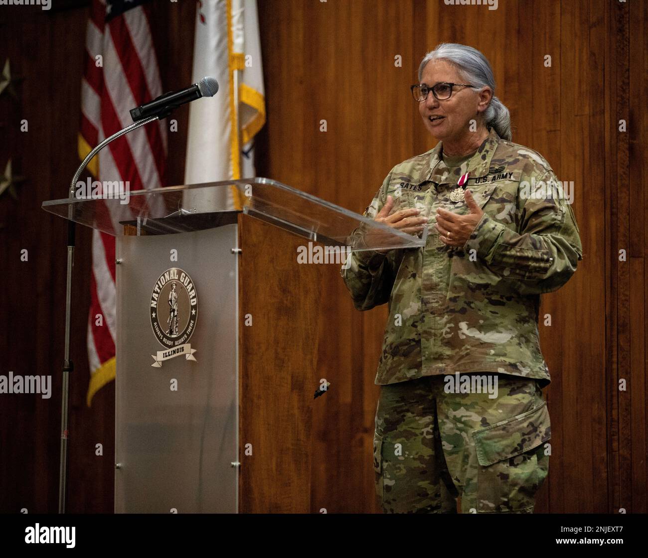 Chief Warrant Officer (4) Peggy Bates gives her remarks during her ...
