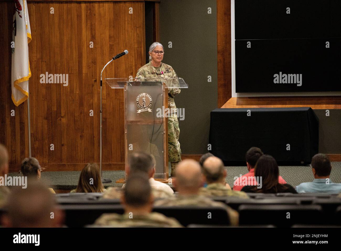 Chief Warrant Officer (4) Peggy Bates gives her remarks during her ...
