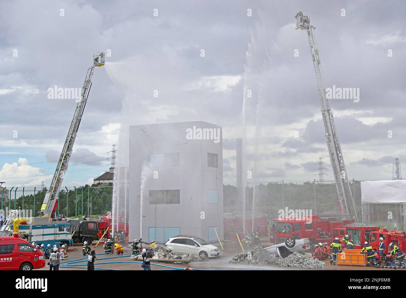 A disaster drill is held in Chiba City, Chiba Prefecture on September 1 ...
