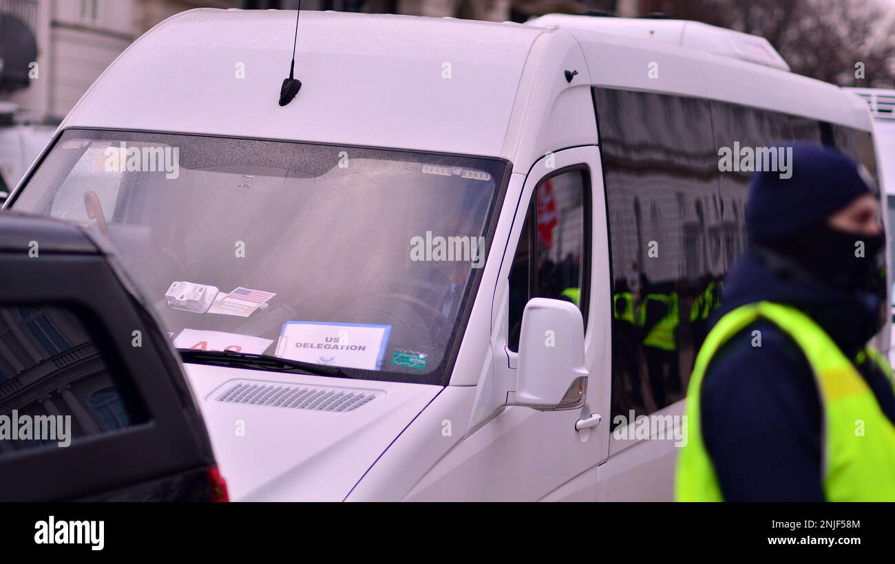 Warsaw, Poland. 21 February 2023. US diplomatic car. Representatives of ...