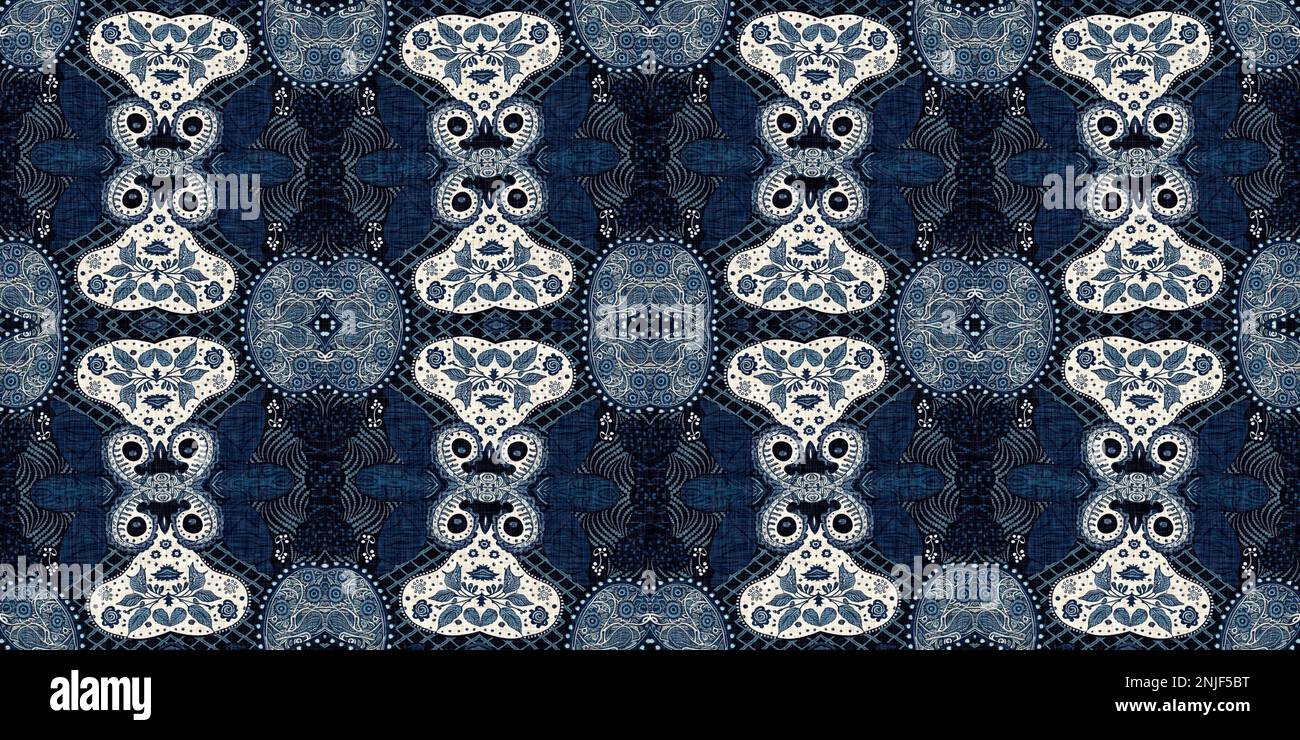 Retro indigo floral bandana 2 tone patterned fabric border background ...