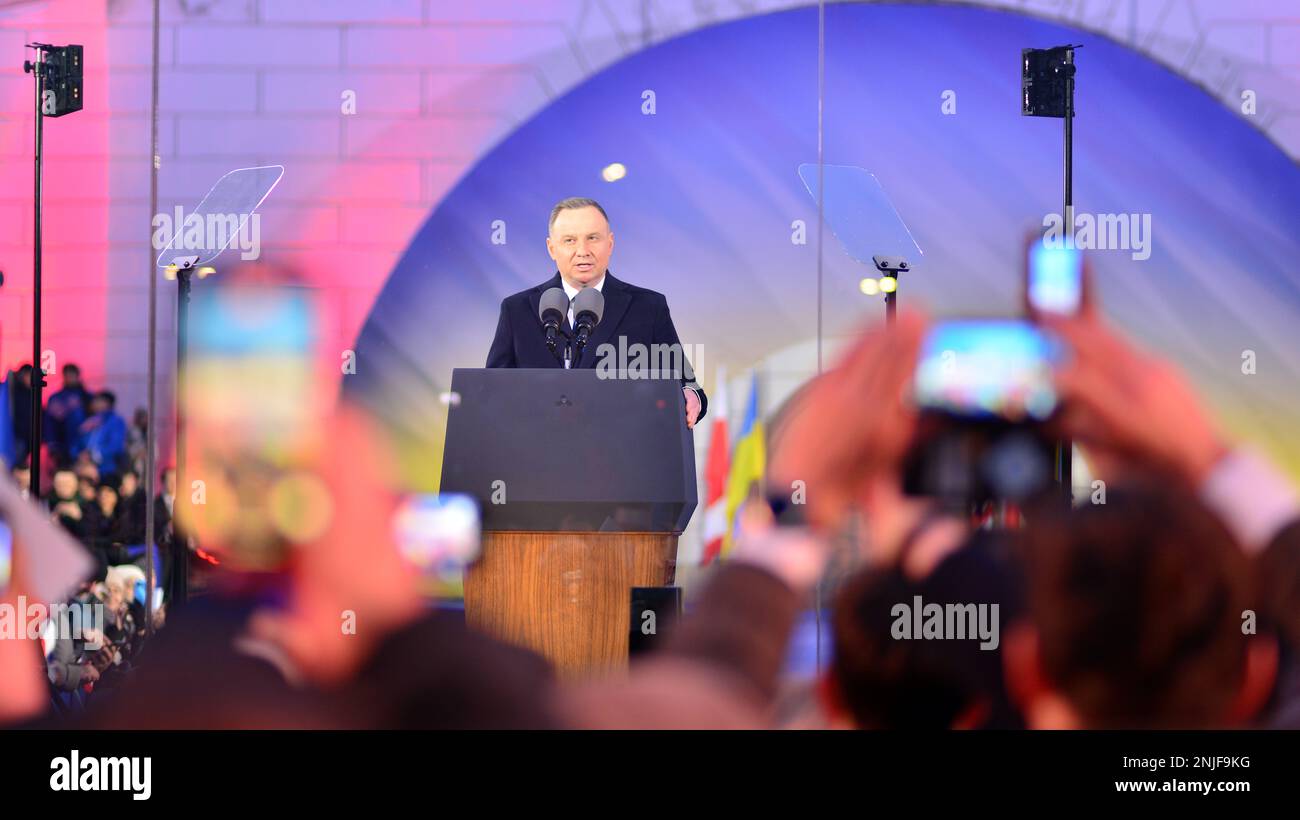 Warsaw, Poland. 21 February 2023. Poland President Andrzej Duda at the ...