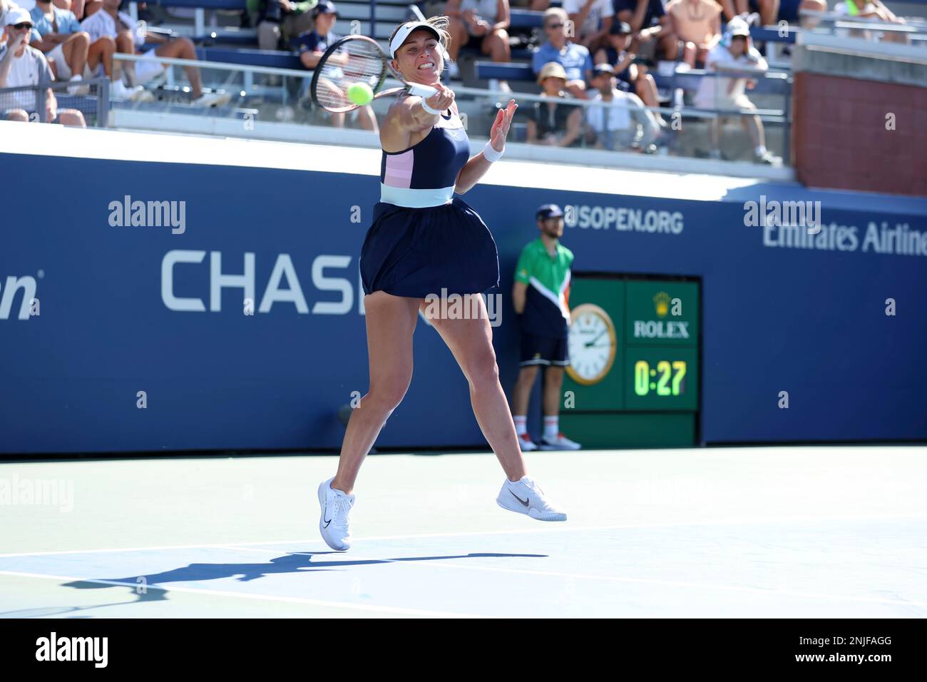 Paula Badosa during a women's singles match at the 2022 US Open ...