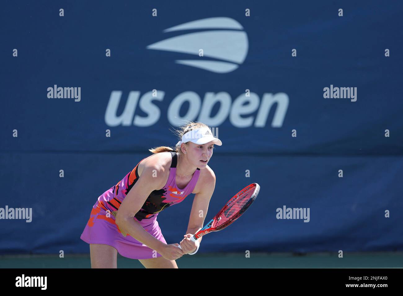 Elena Rybakina looks on during a women's singles match at the 2022 US ...