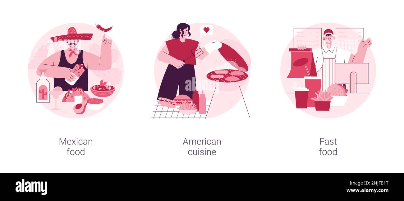 American food abstract concept vector illustration set. Mexican and ...
