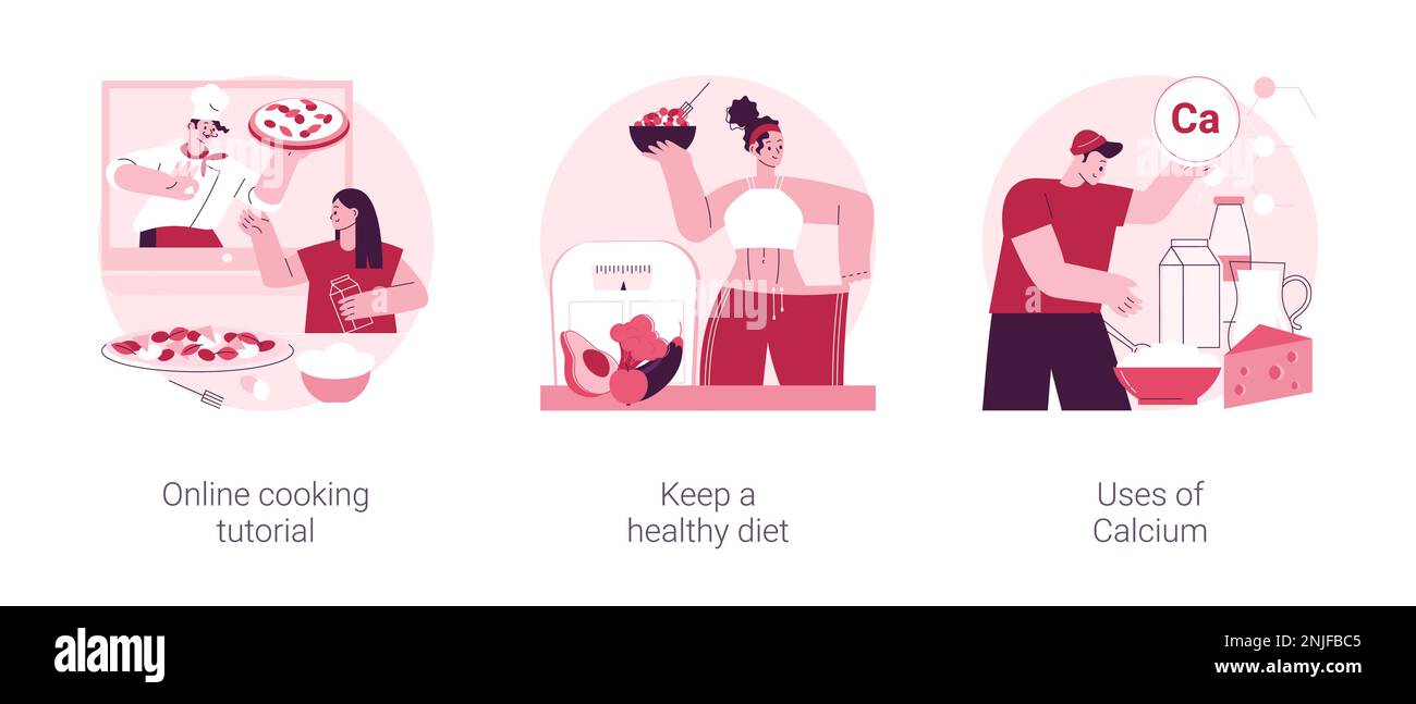 Food and nutrition tips abstract concept vector illustration set ...