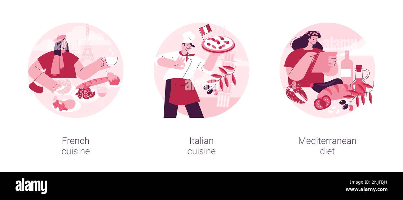 Classic european cuisine abstract concept vector illustration set ...