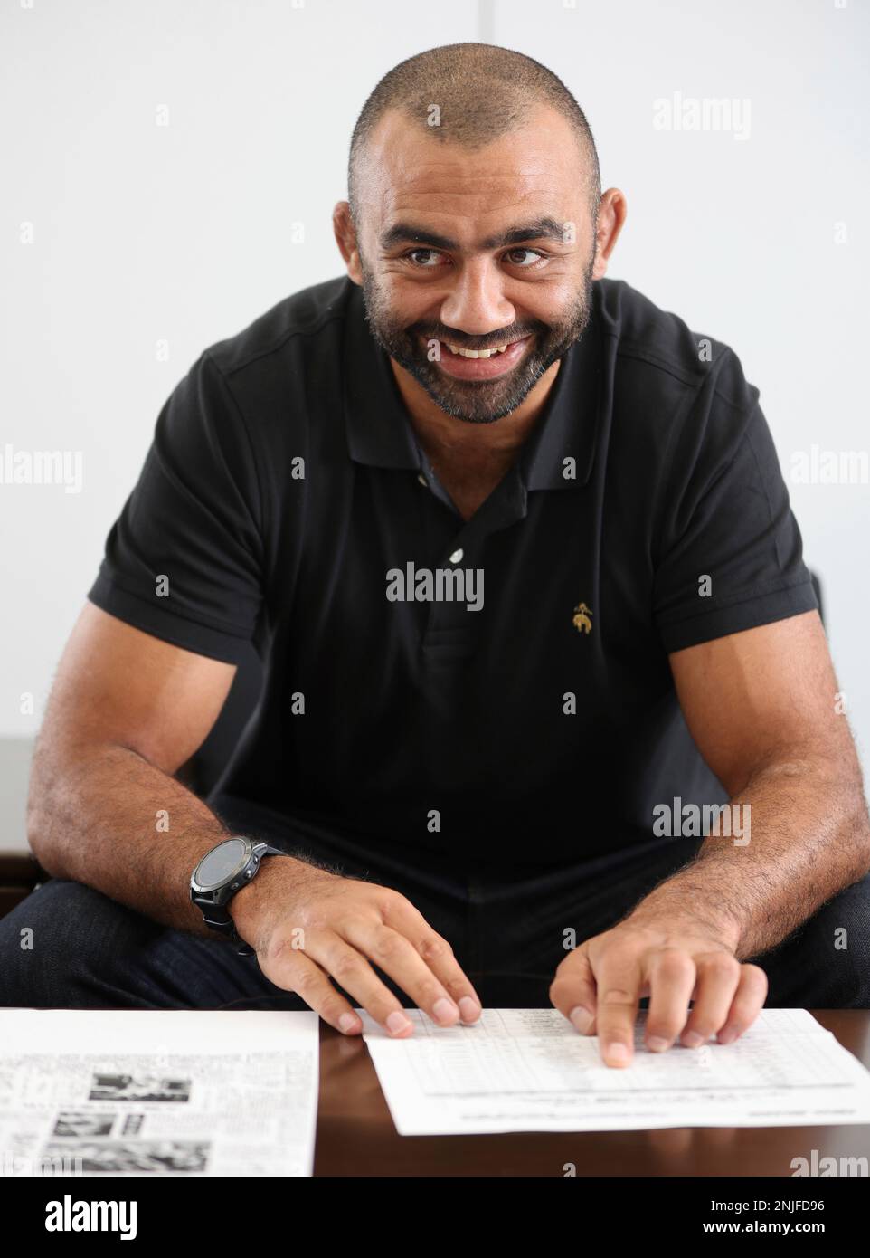 Rugby Japan national team player Michael Leitch attends an interview in ...
