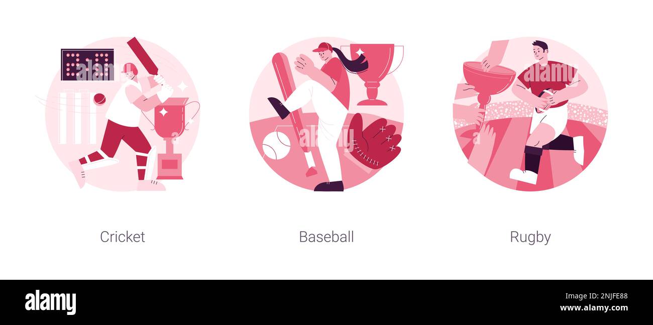 Team sport abstract concept vector illustration set. Cricket, baseball ...