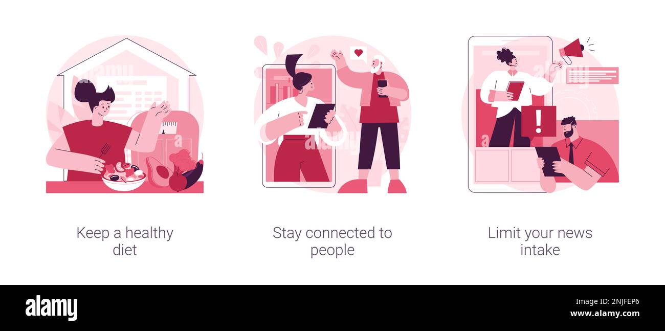 Self-qarantine wellbeing abstract concept vector illustration set. Keep ...