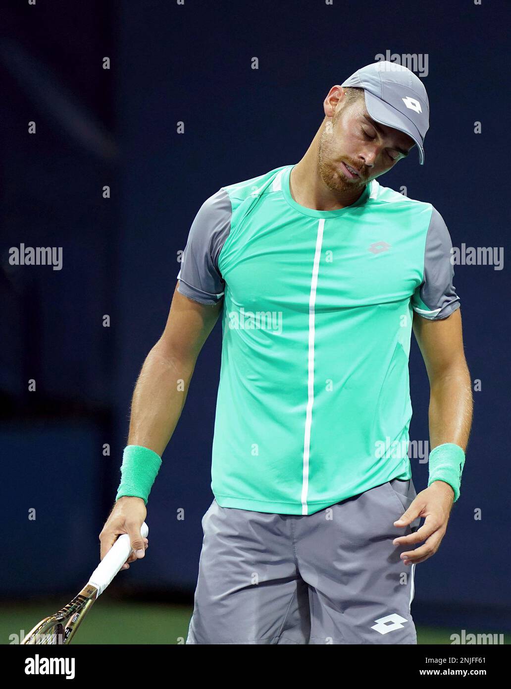 Benjamin Bonzi reacts during a men's singles match at the 2022 US Open ...