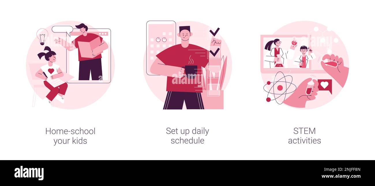 Remote home education abstract concept vector illustration set. Home ...