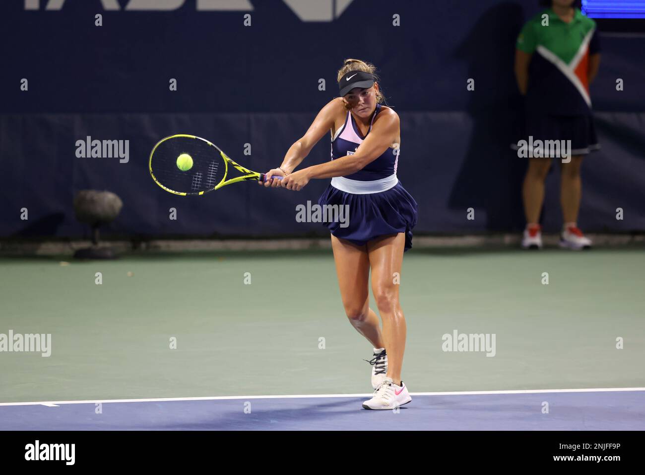 Sara Bejlek during a women's singles match at the 2022 US Open, Monday ...