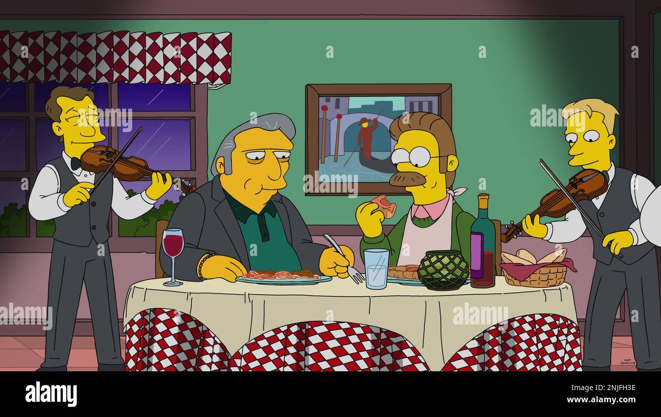 THE SIMPSONS, seated from left: Fat Tony (voice: Joe Mantegna), Ned ...