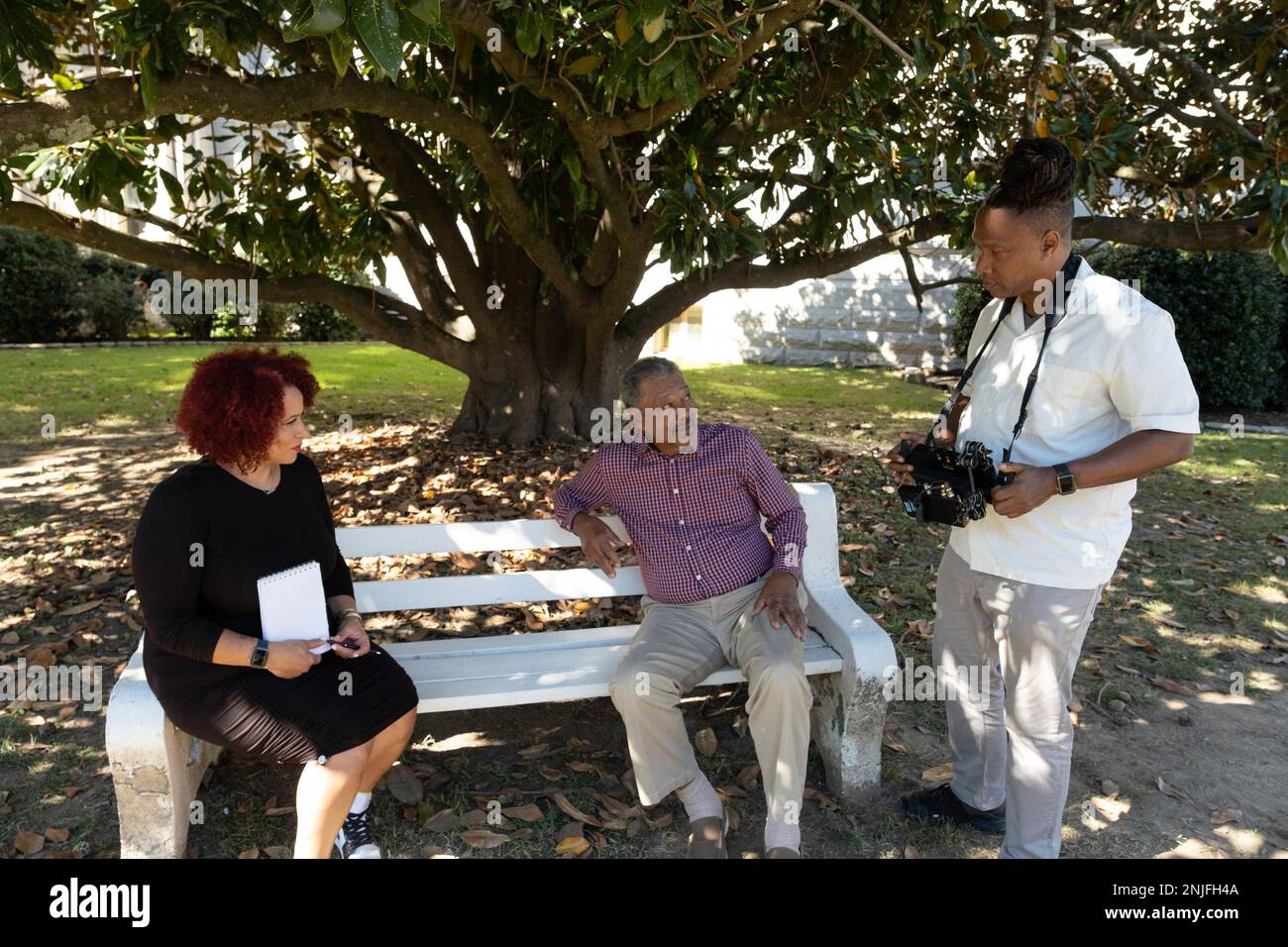 THE 1619 PROJECT, from left: host Nikole Hannah-Jones, Mr. Mac Cotton ...