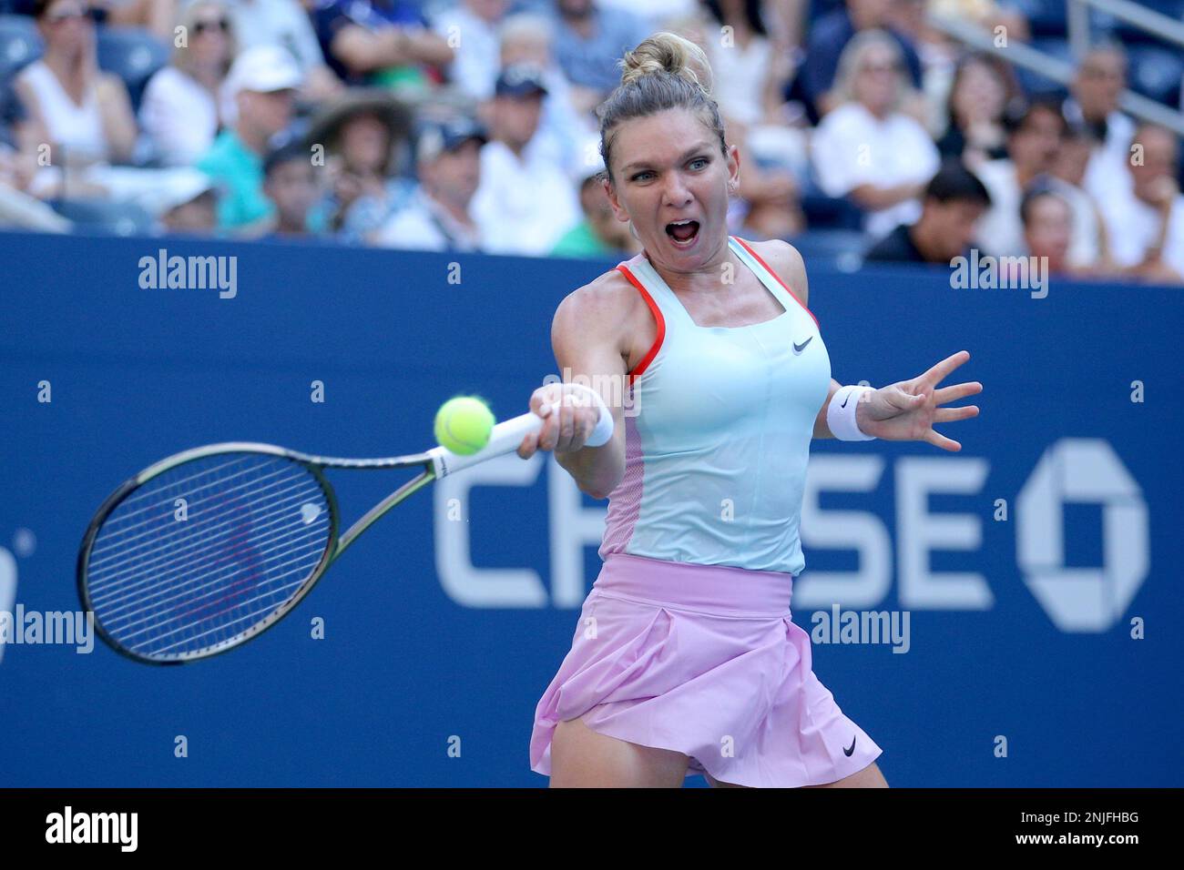 Simona Halep during a women's singles match at the 2022 US Open, Monday ...