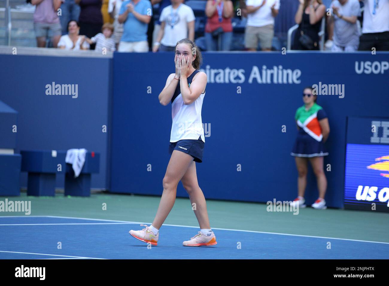 Daria Snigur celebrates winning during a women's singles match at the ...