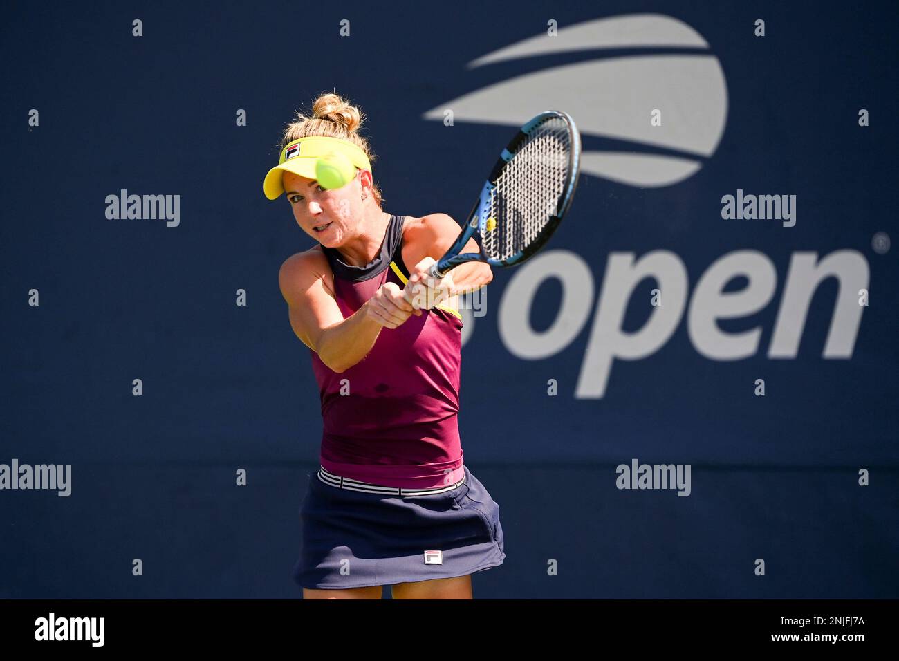Elizabeth Mandlik in action during a women's singles match at the 2022 ...