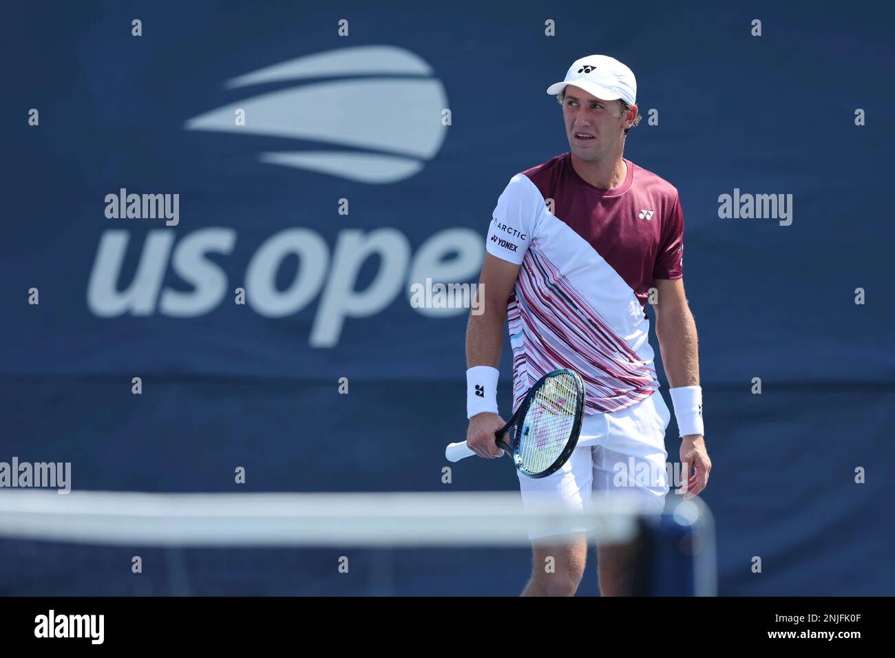 Casper Ruud looks on during a men's singles match at the 2022 US Open ...