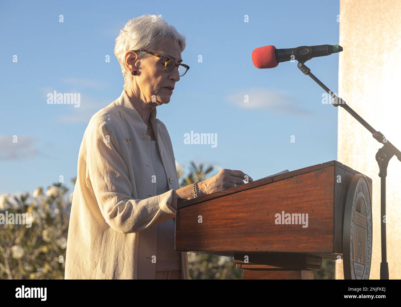 U.S. Deputy Secretary of State Wendy R. Sherman makes remarks during a ...