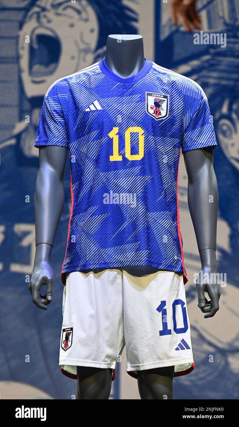 A photo shows the Japanese soccer national team jersey Home by Adidas ...