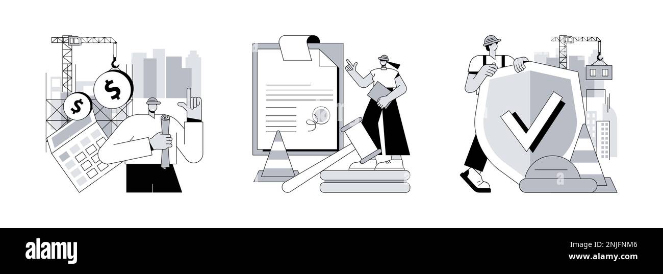 Construction business abstract concept vector illustration set ...