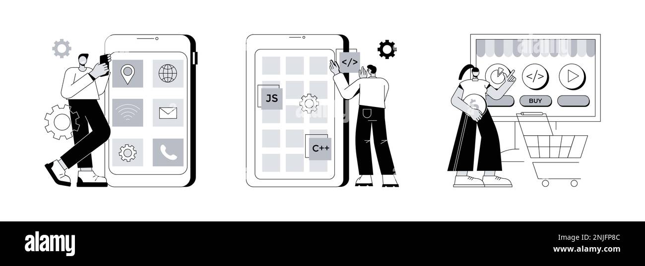 Software Application Abstract Concept Vector Illustration Set Native And Hybrid Mobile App