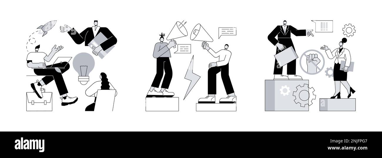 Corporate culture abstract concept vector illustration set. Workplace culture, communication gap ...