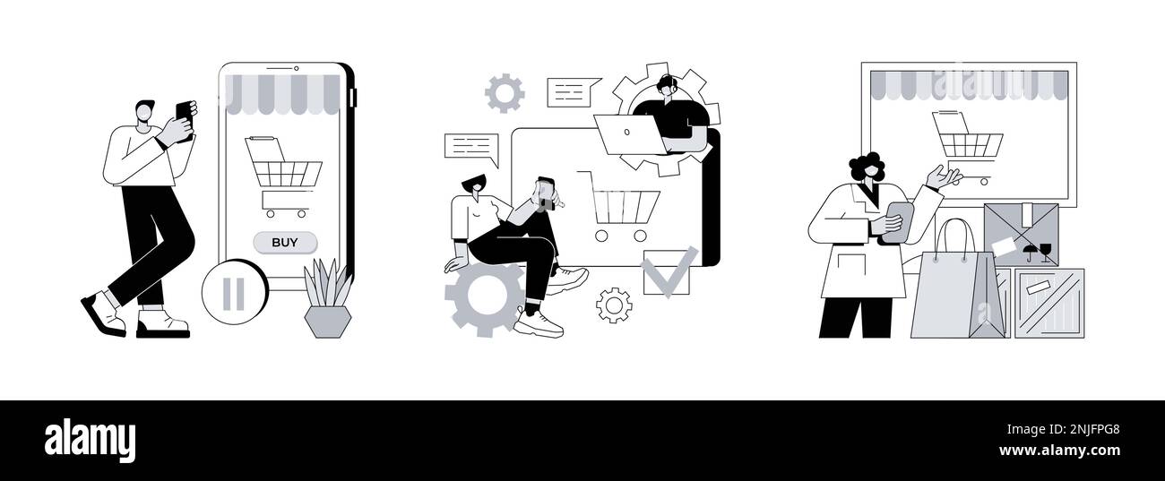 Booking processing abstract concept vector illustration set. Order on ...