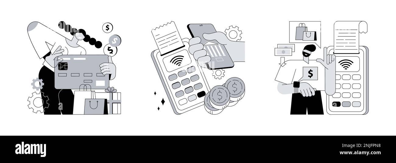 Digital transactions abstract concept vector illustration set. Plastic ...